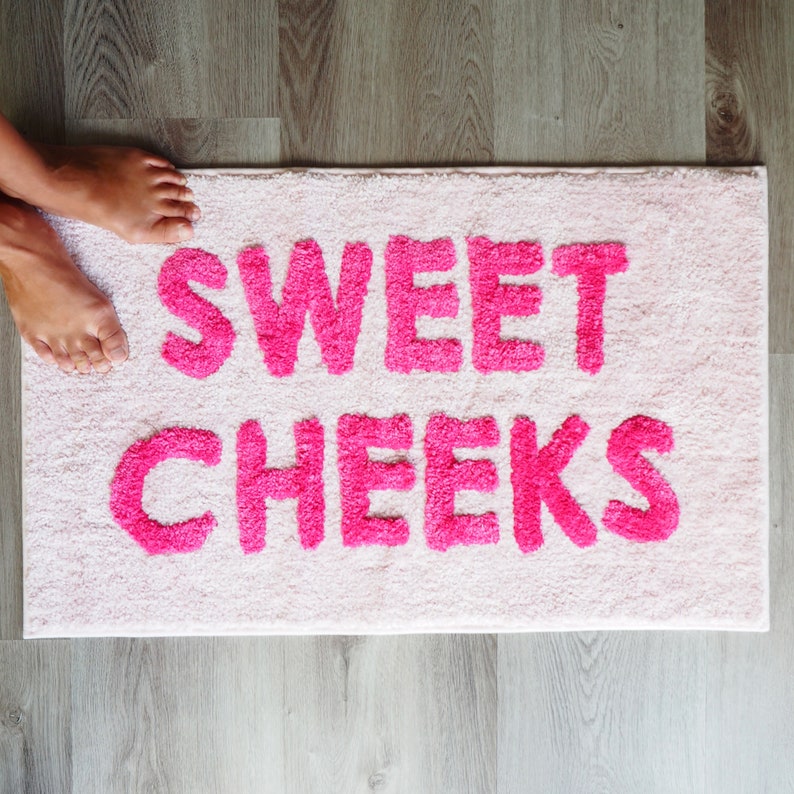 Sweet Cheeks Bath Mat Hot Pink Blush Cute Bathroom Rugs Girls Hello ...