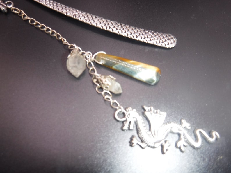 Silver Dragon Scale Bookmark With Quartz Points and Polished Tigers Eye ...