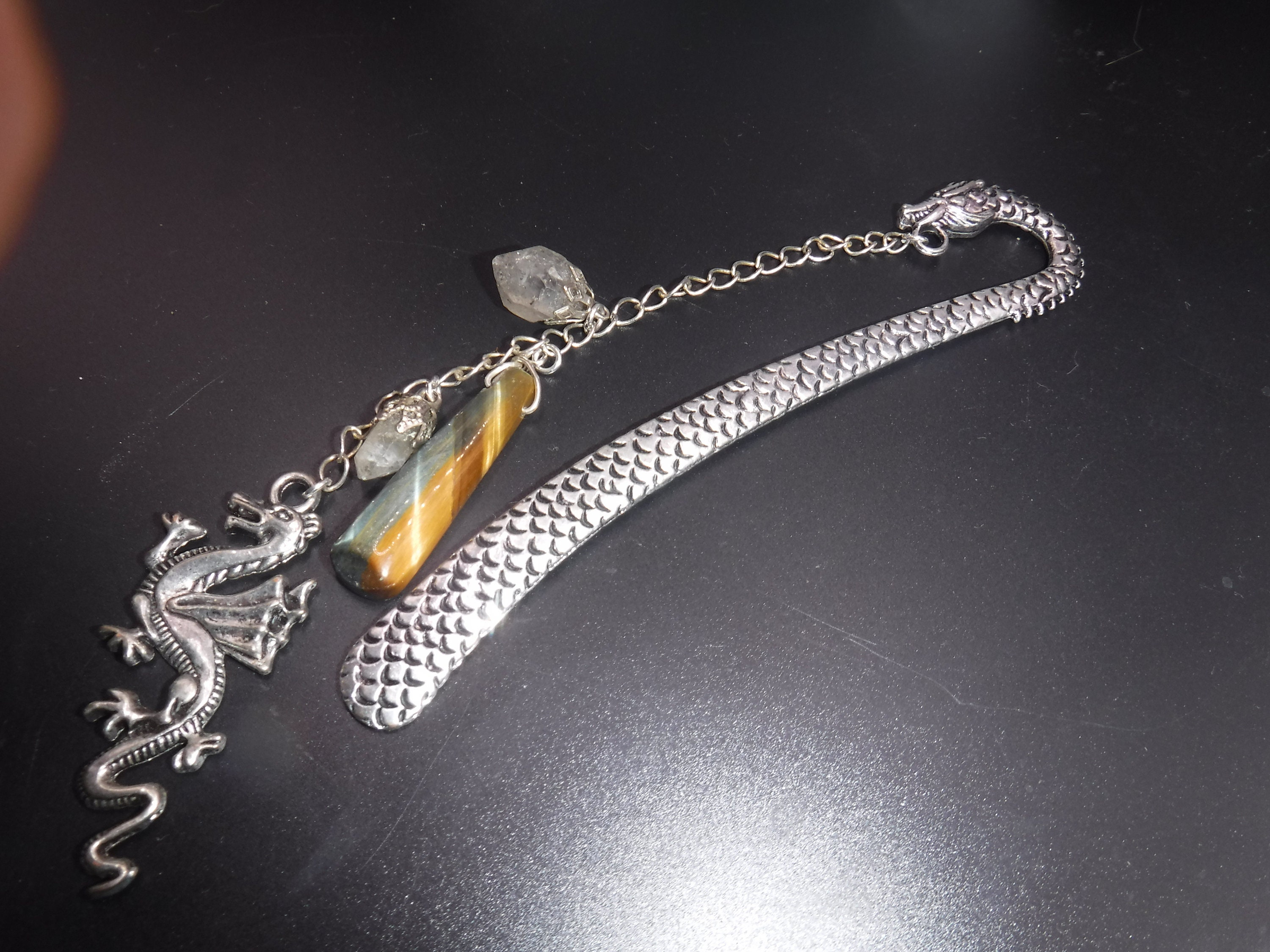 Silver Dragon Scale Bookmark With Quartz Points and Polished Tigers Eye ...