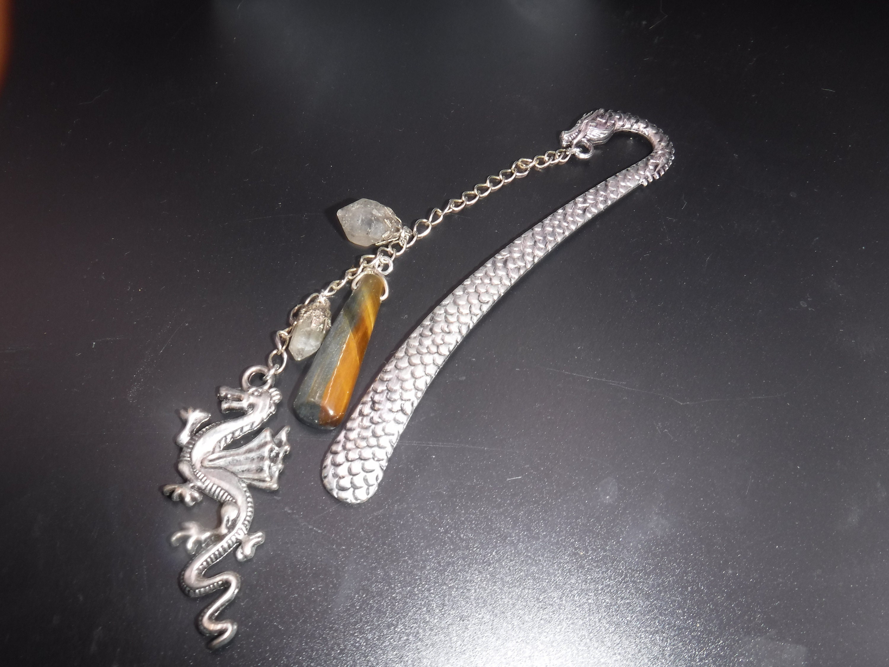 Silver Dragon Scale Bookmark With Quartz Points and Polished Tigers Eye ...