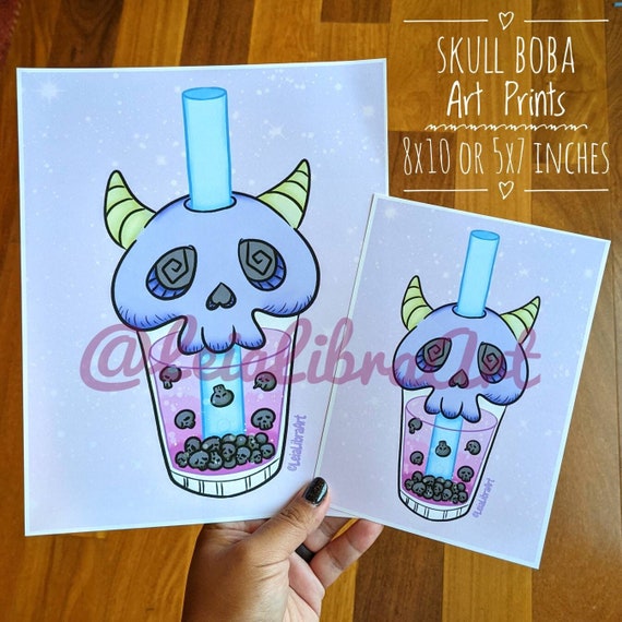 Creepy Cute Skull Boba Bubble Tea Paper Art Prints 5x7 or - Etsy