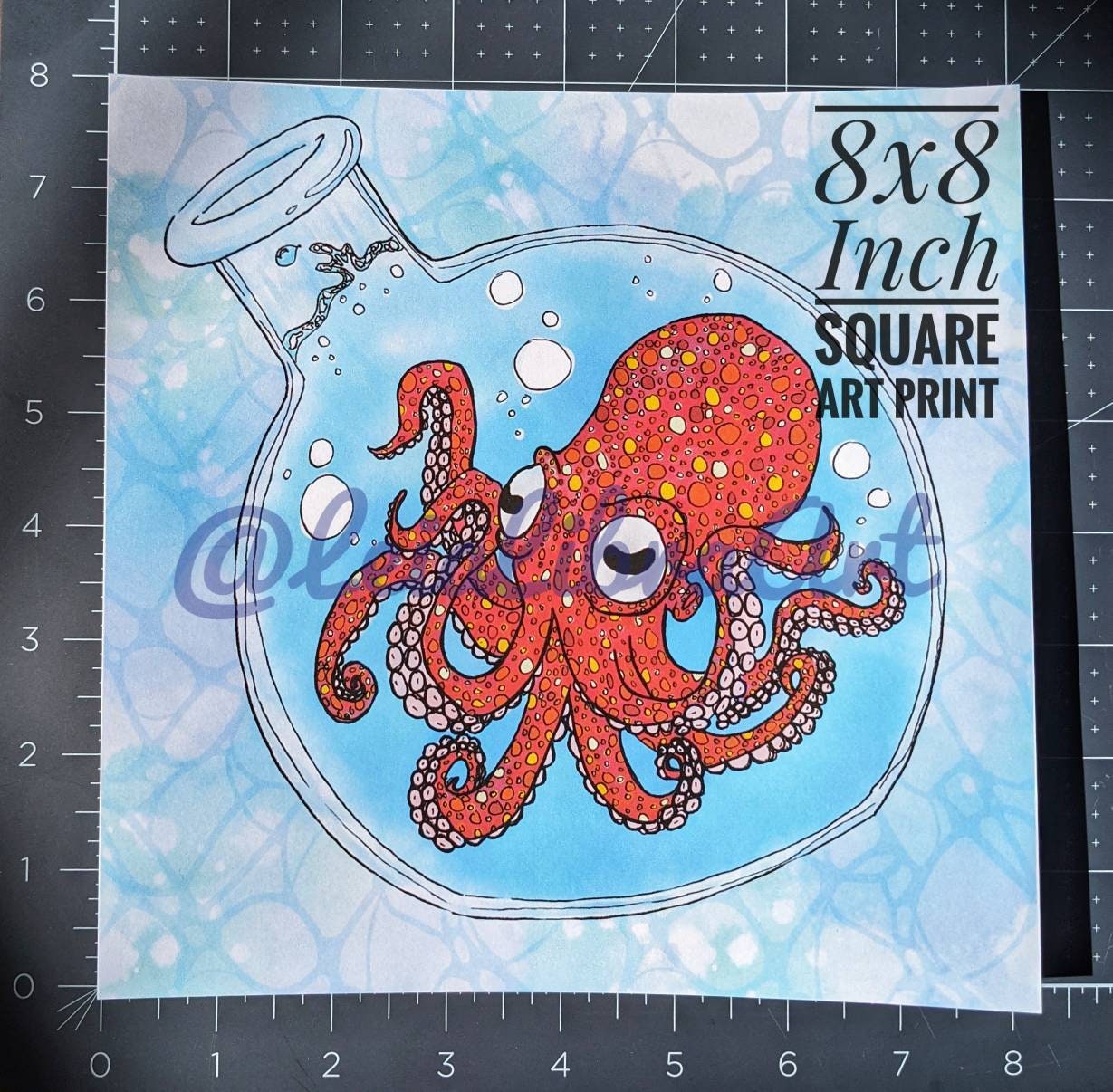 Octopus Bottle Illustration 5x5" & 8x8" Paper Square Art Prints by ...