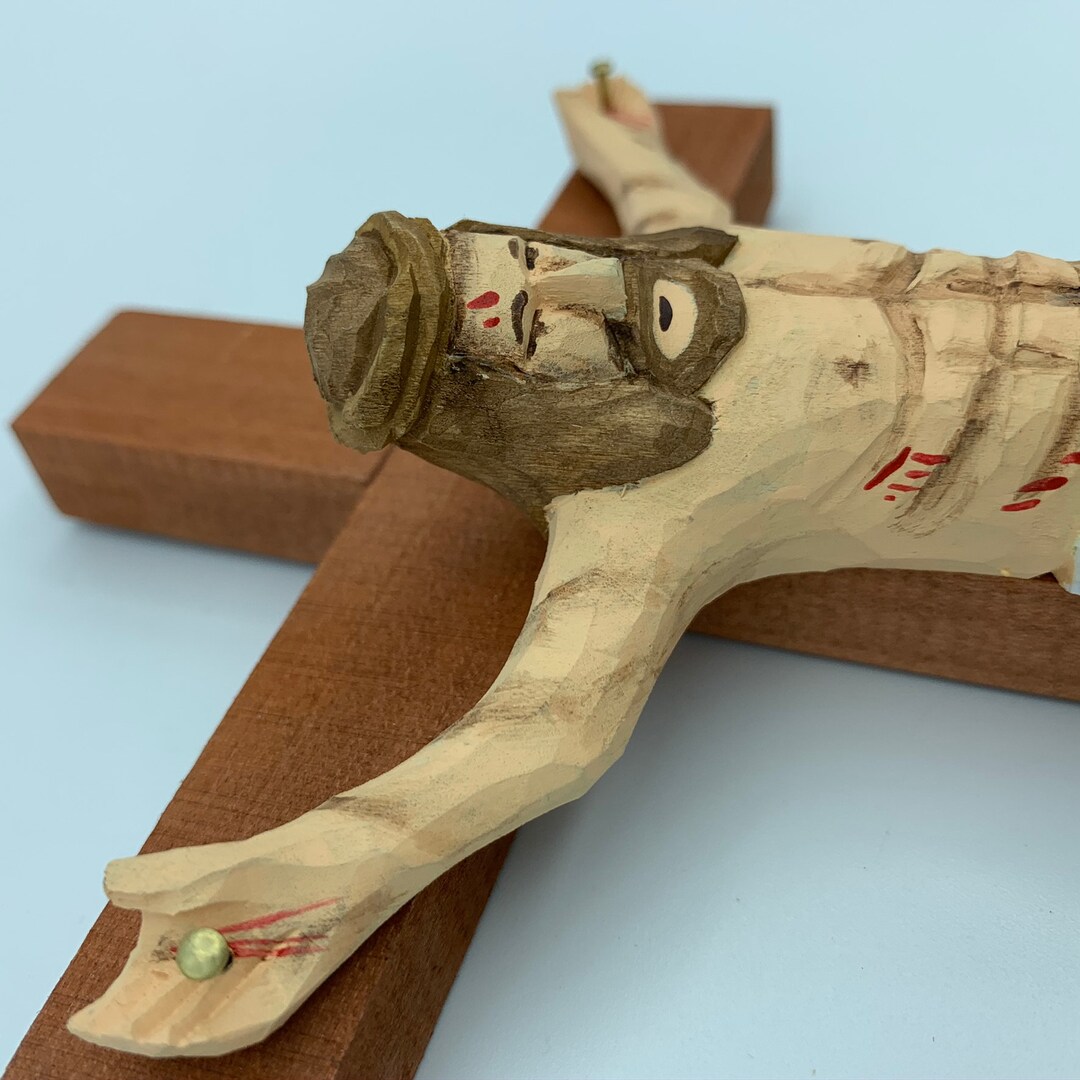 Wood Sculpture Crucifix Figurines Religious Articles Woodcarving Hand ...
