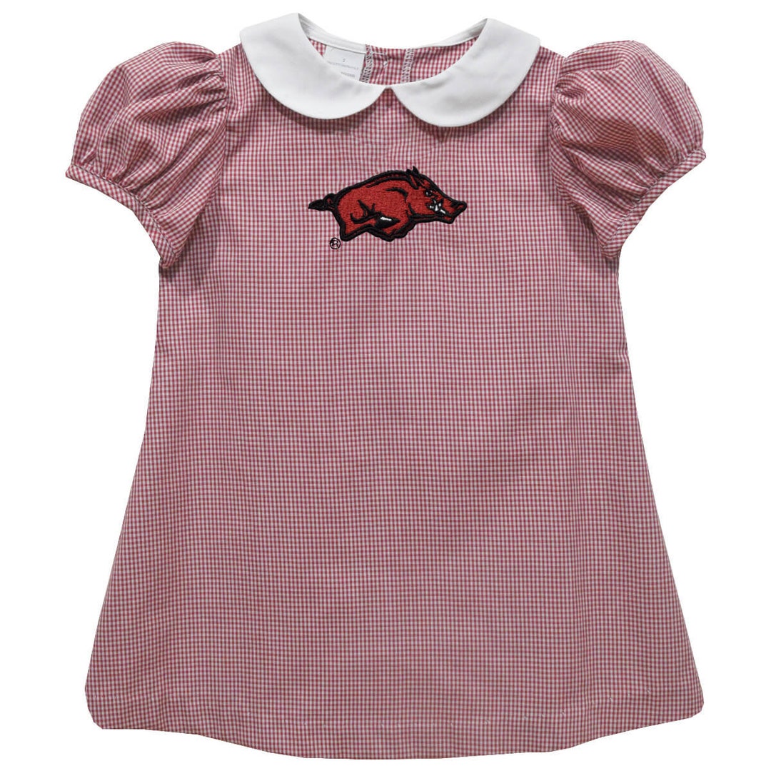 Arkansas Razorback Embroidered Red Gingham Short Sleeve A Line Dress - Etsy