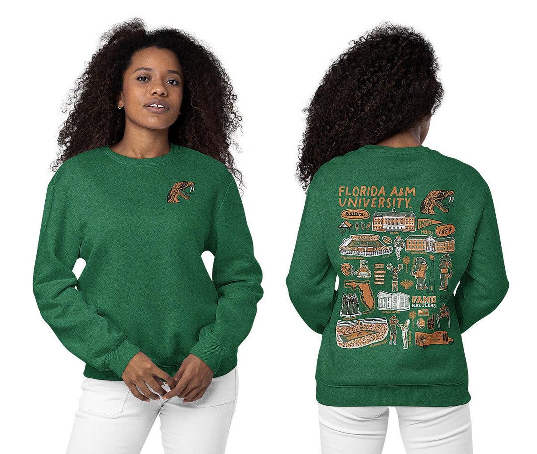 Florida A&M University Rattlers Hand Sketched Artwork Green Crewneck ...