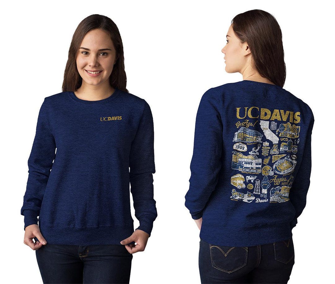 UC Davis Aggies Hand Sketched Artwork Navy Crewneck Sweatshirt for ...