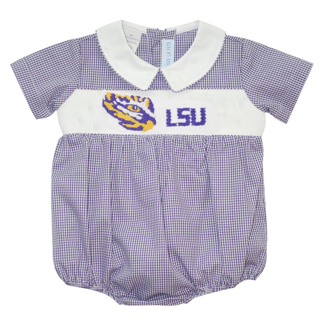 LSU Smocked Purple Gingham Short Sleeve Boys Bubble - Etsy