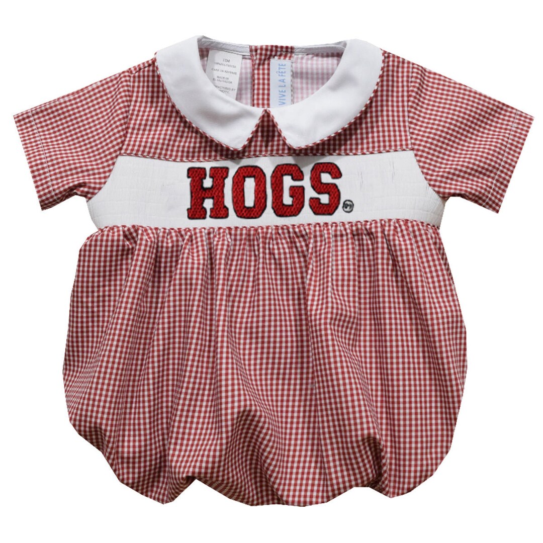 Arkansas Razorbacks Smocked Red Gingham Short Sleeve Boys Bubble - Etsy