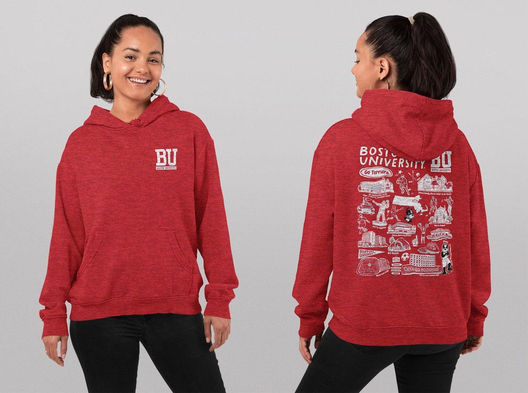 Boston University Hand Sketched Artwork Cotton Fleece Women Hoodie - Etsy