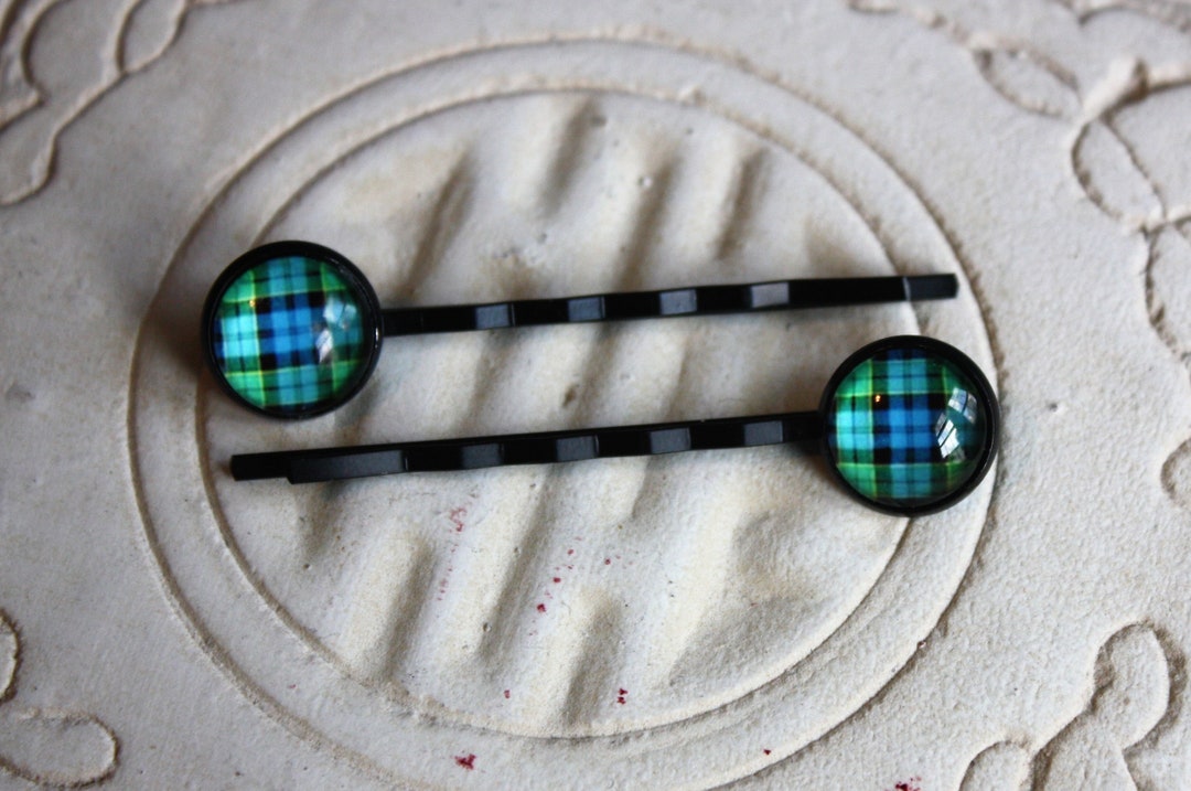 Set of Tartan Plaid Bobby Pins, Blue Green Black Plaid Hair Pins ...