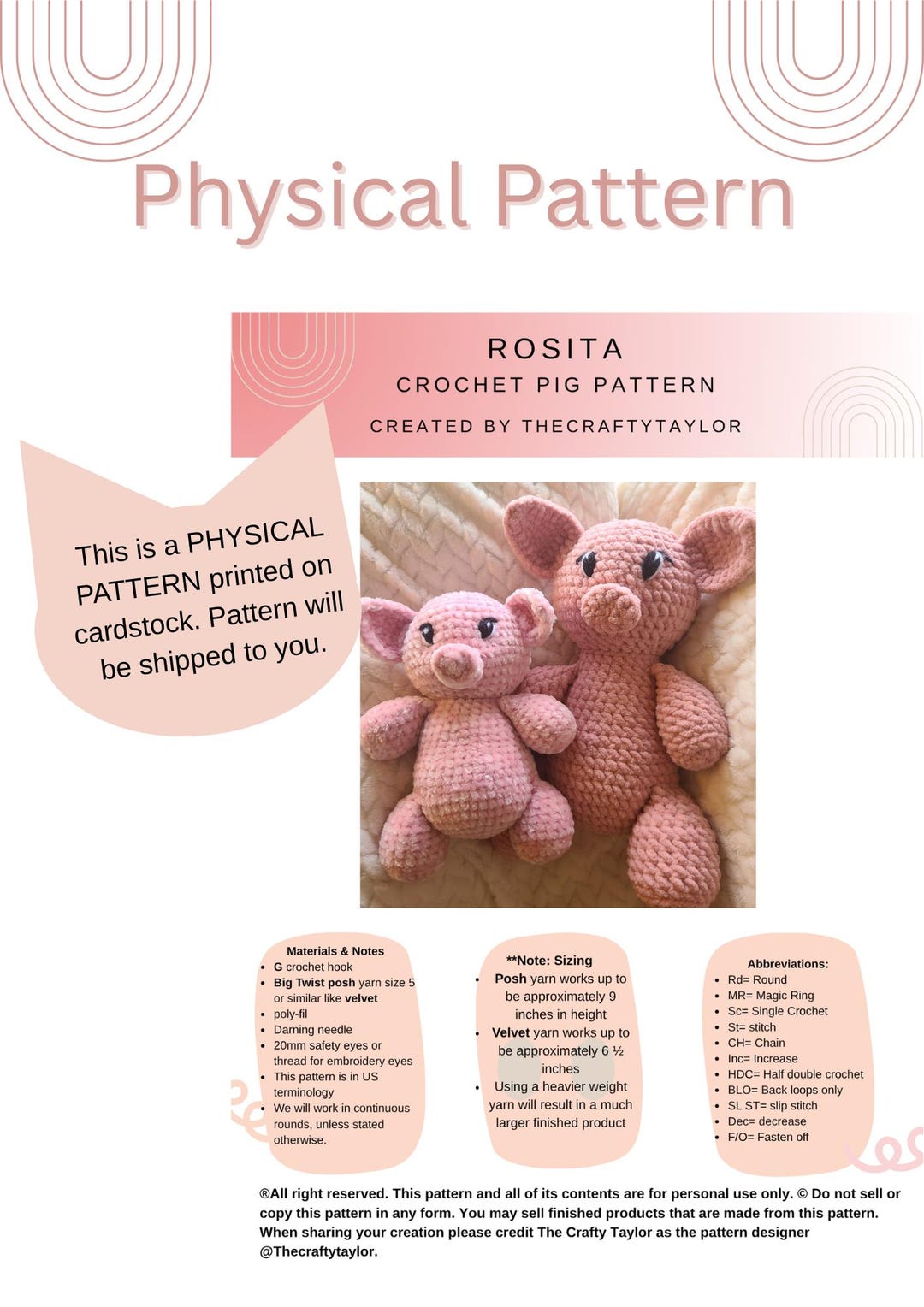 Rosita the Crochet Pig Pattern- Physical Copy - Etsy