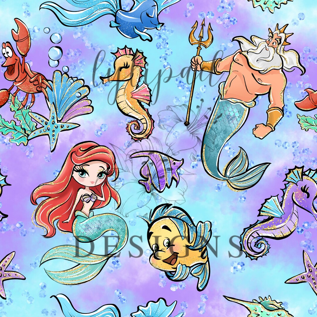 Blue Mermaid and Friends Seamless Pattern- Digital Download - Etsy