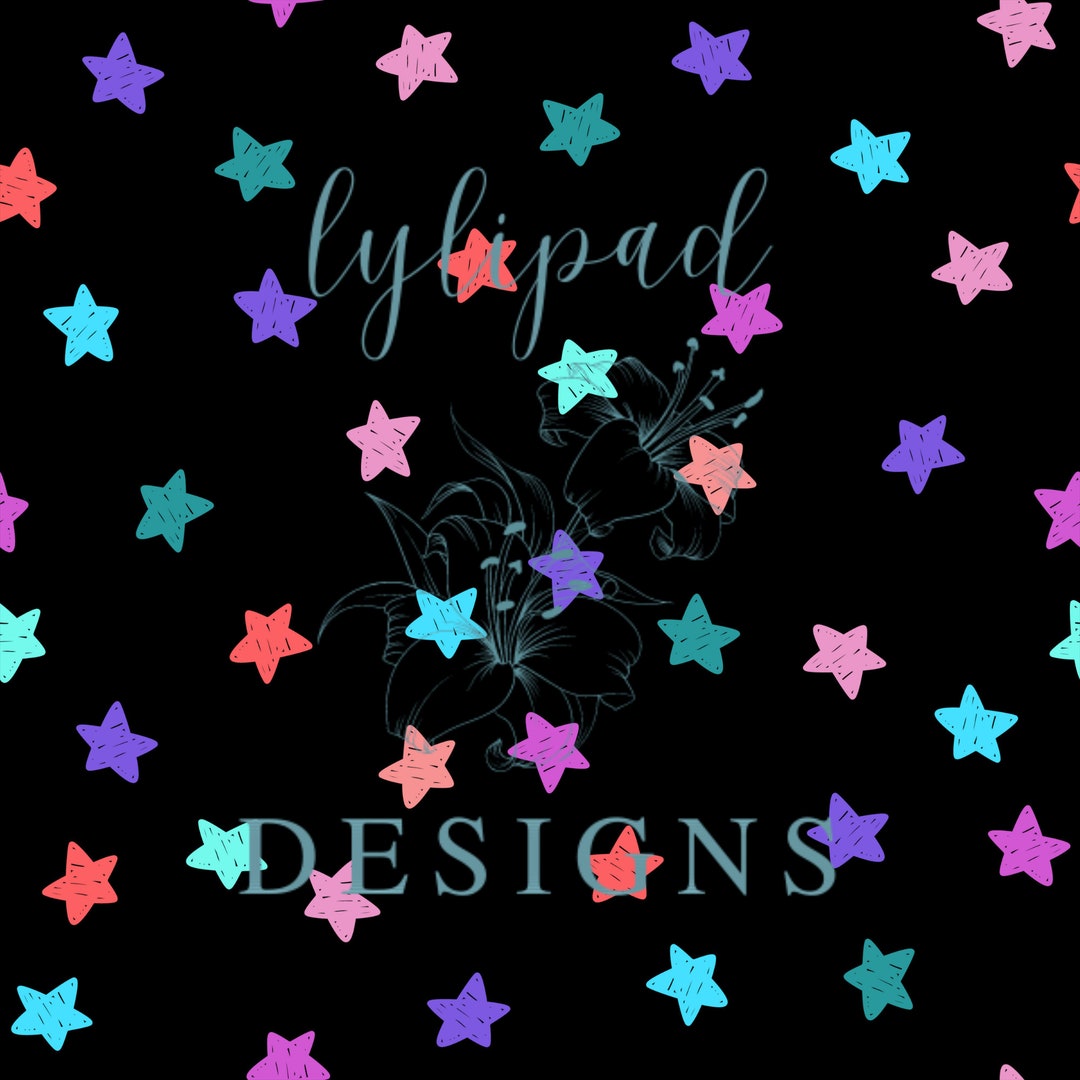 Pink and Teal Stars on Black Background Coordinating Seamless Pattern ...