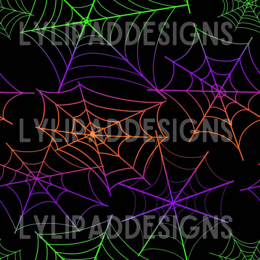 Hand Drawn Purple, Orange and Green Spider Web Seamless Pattern - Digital Download - Etsy