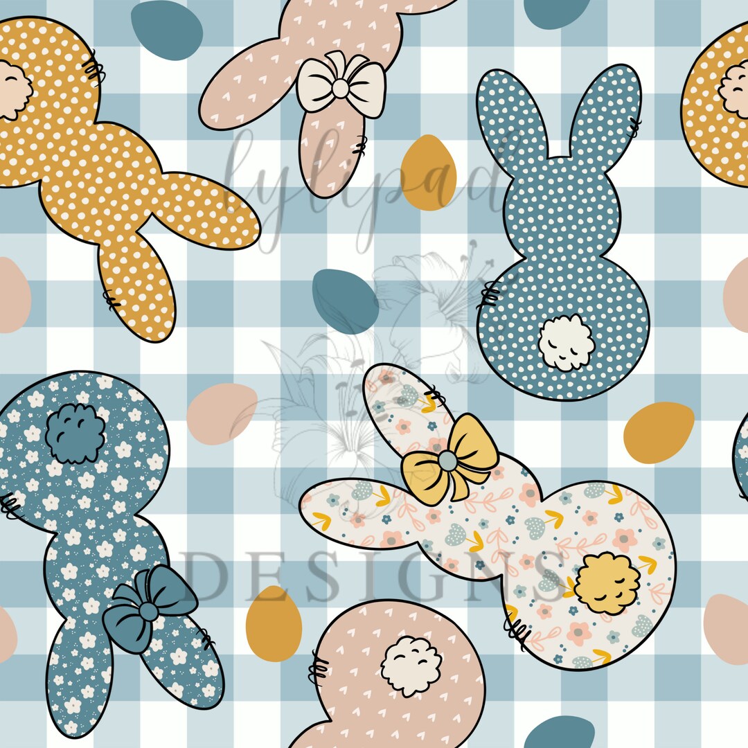 Blue and Pink Easter Bunnies Seamless Pattern - Digital Download - Etsy