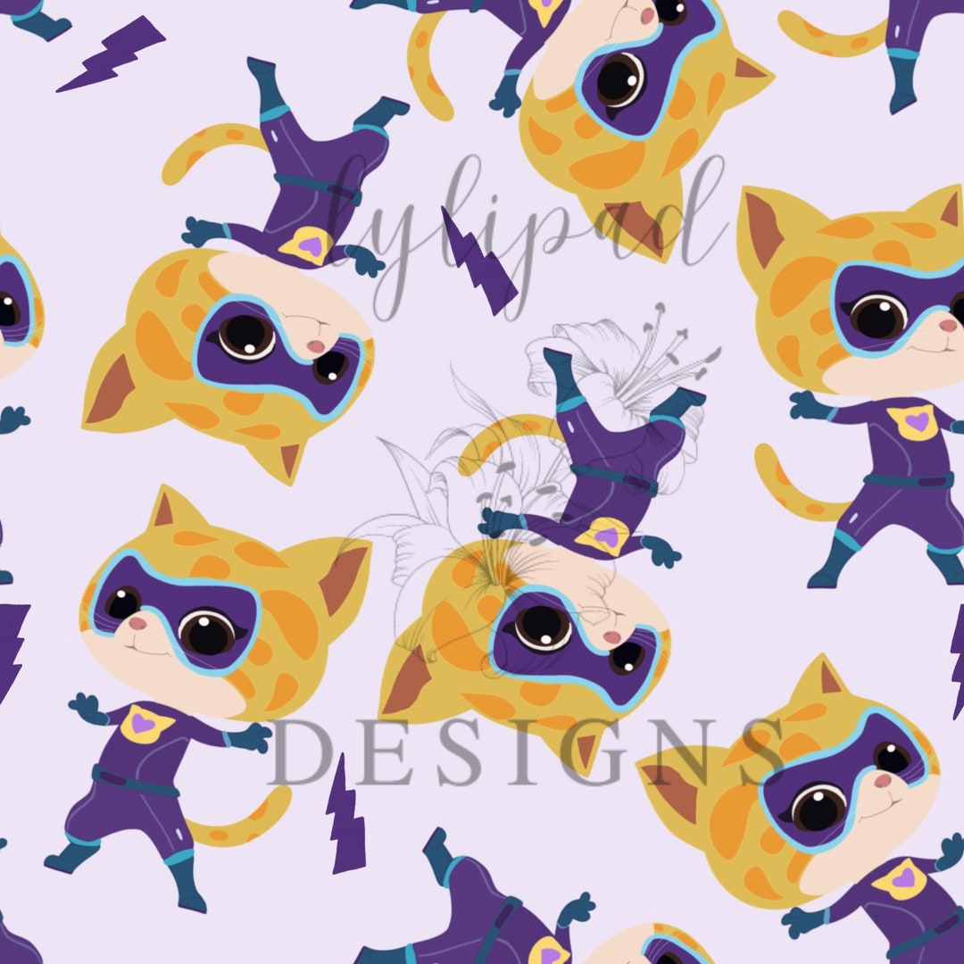 Hero Kitties Super Cats Purple Cat Seamless Design Digital Download - Etsy