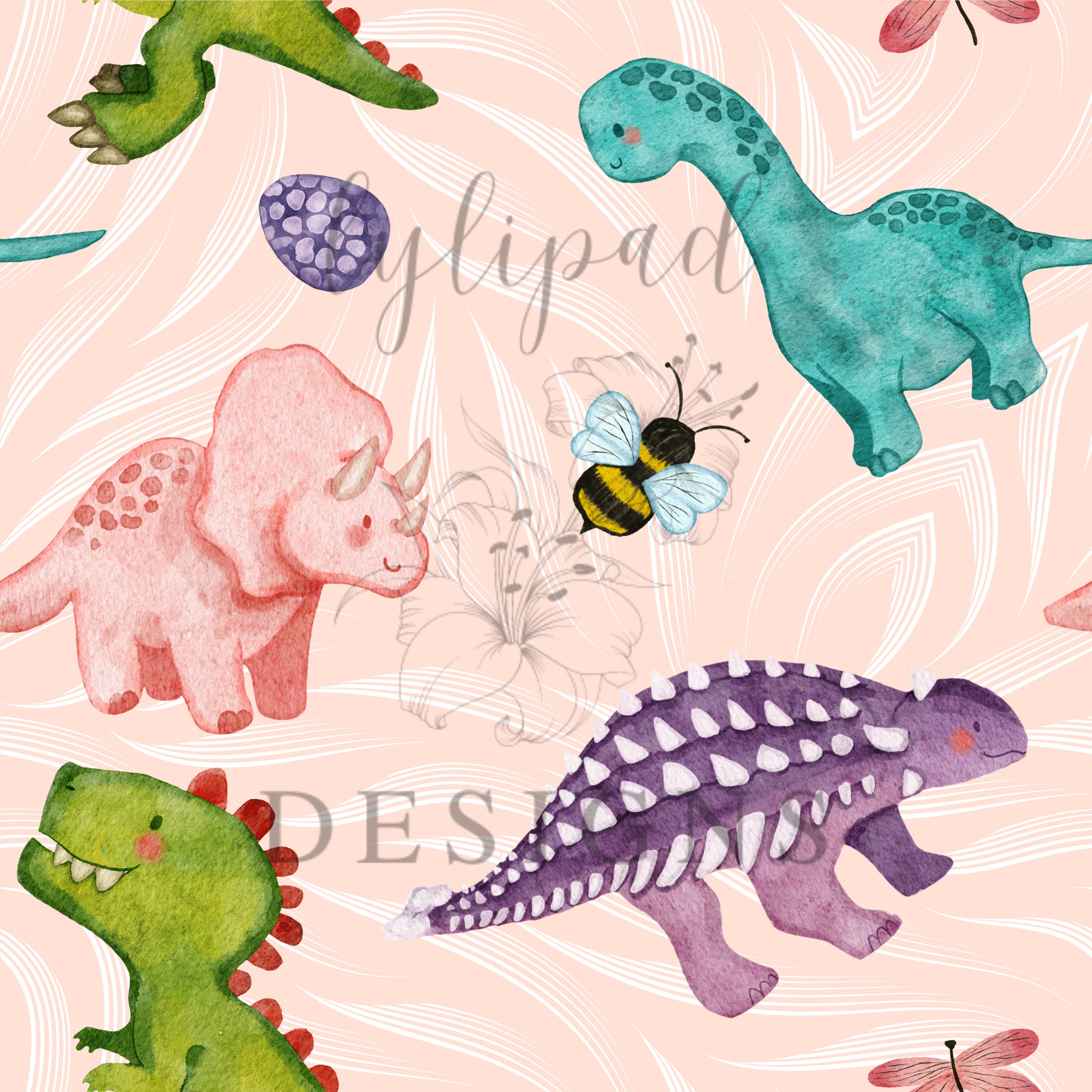 BUNDLE Pink Dinosaurs Seamless Patterns and PNG Digital - Etsy
