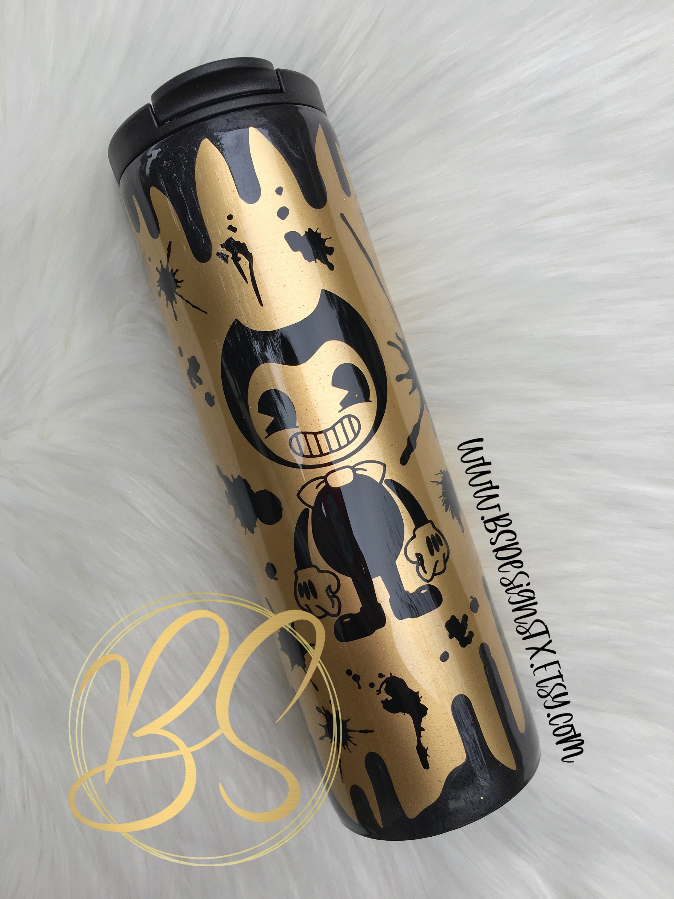 Personalized Bendy and the Ink Machine Tumbler: Gold Ink Splatter Cup ...
