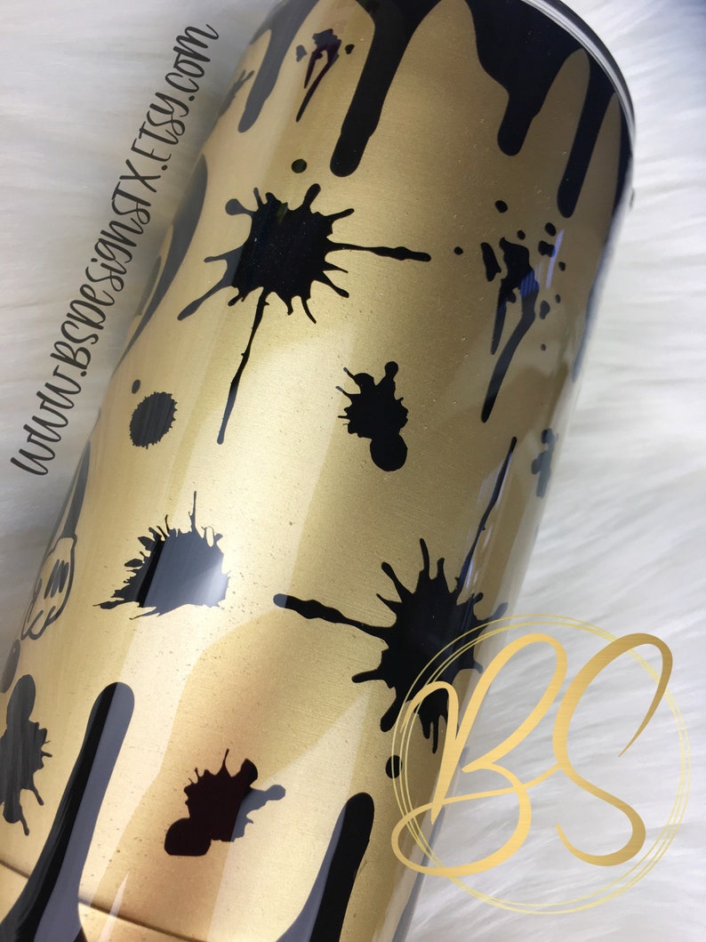 Personalized Bendy and the Ink Machine Tumbler: Gold Ink Splatter Cup ...