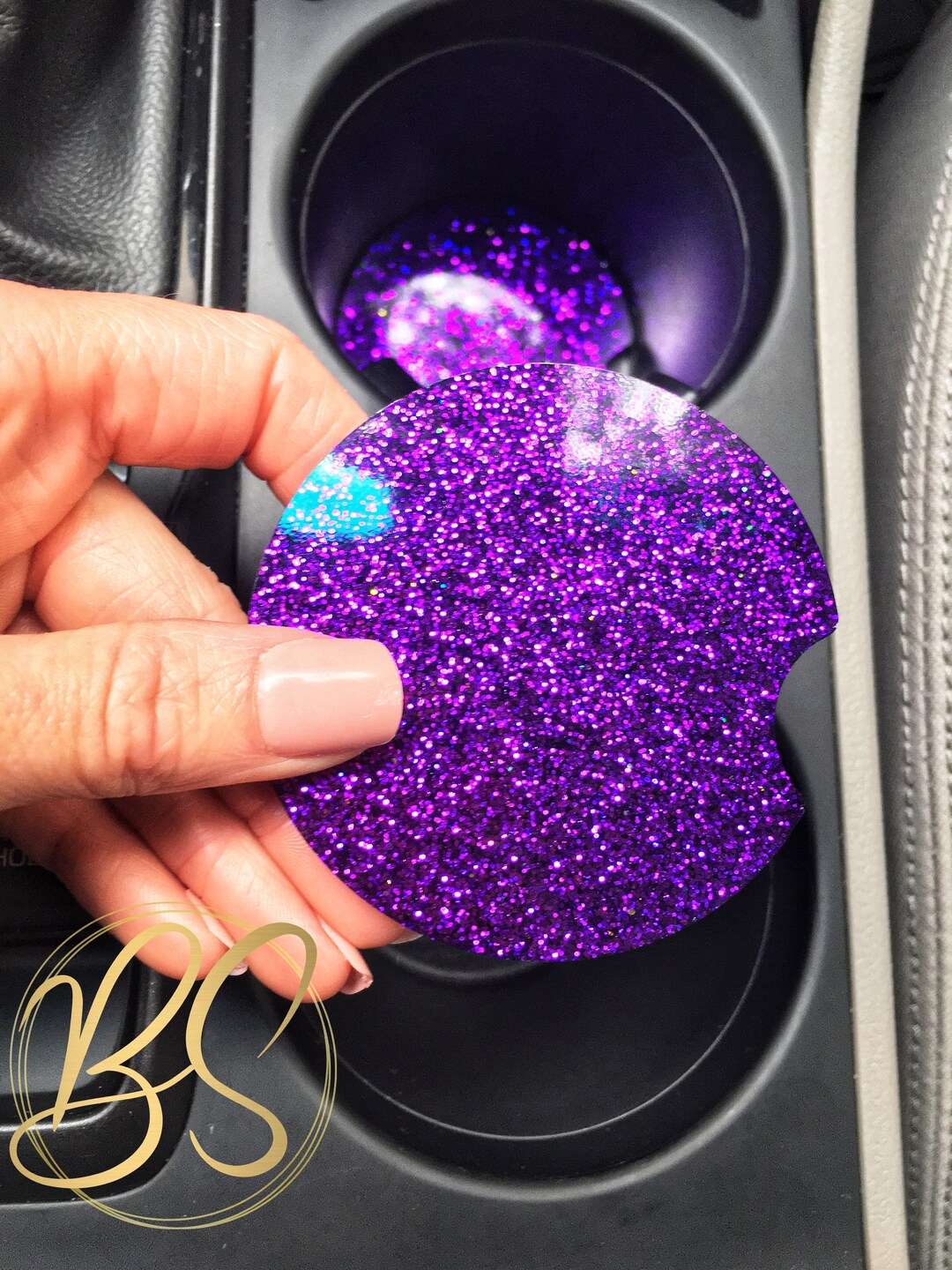 Purple Glitter Car Coasters: Sparkly Car Decor - BS Designs TX - Etsy