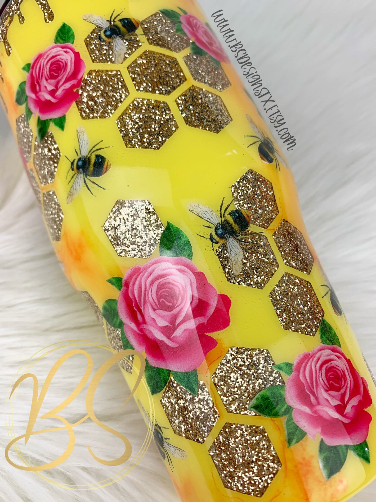 Gold Glitter Tumbler Honeycomb Flowers and Bees Epoxy - Etsy
