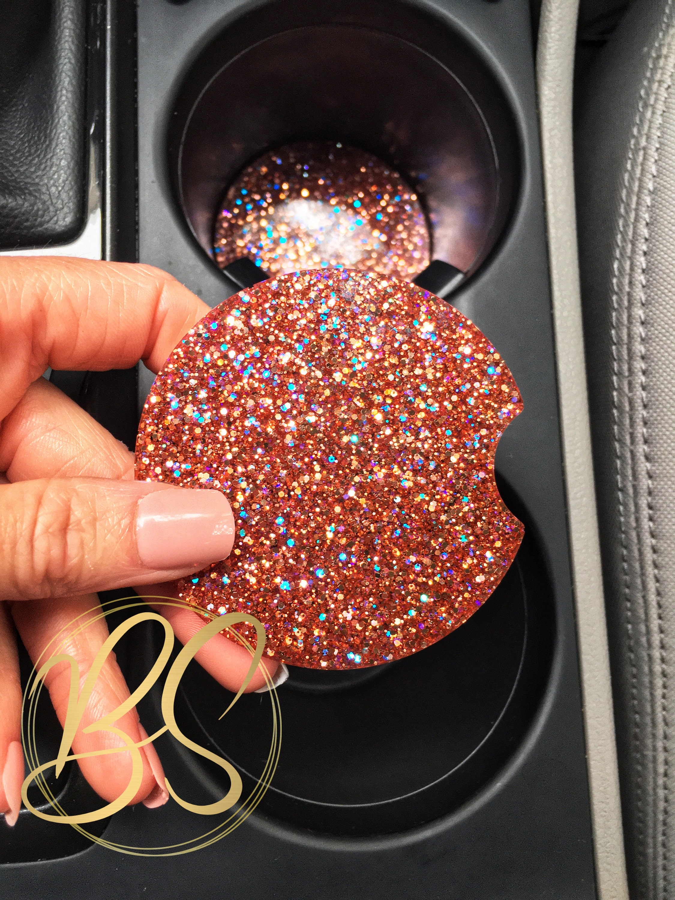 Drinkware Orange Glitter Car Coasters Cup Holder Glitter Coaster Set of ...