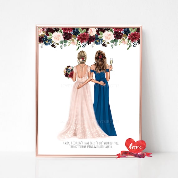 Personalised Bridesmaid and Bride Print Bridesmaid Gift | Etsy