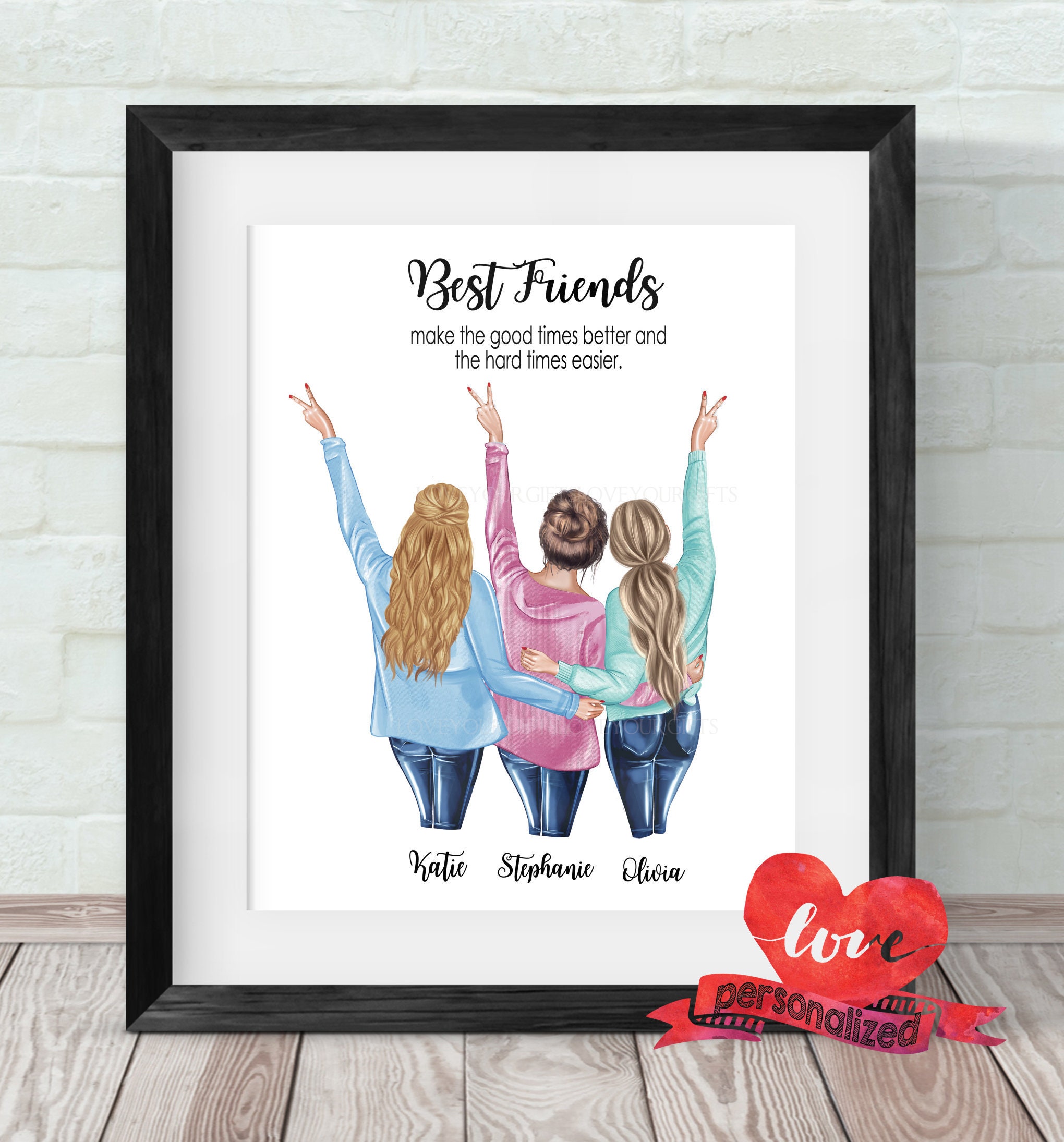 3 Personalized Best Friends Print, Best Friend Gift, Birthday Gift ...
