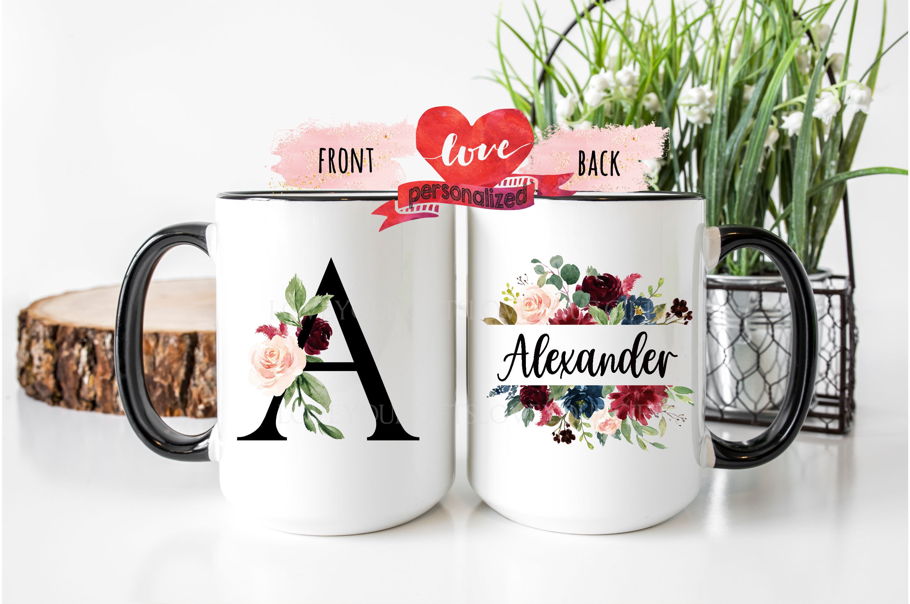 Personalized Name Mug, Monogram Mug, Custom Name Mug, Monogram Initial ...