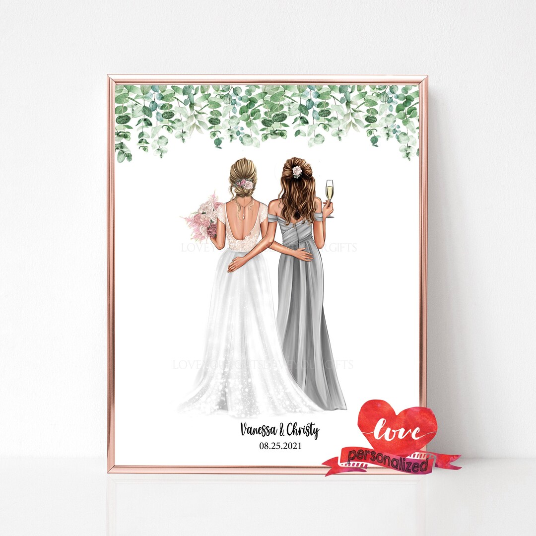 Personalised Bridesmaid and Bride Print, Bridesmaid Gift, Bridal Party ...