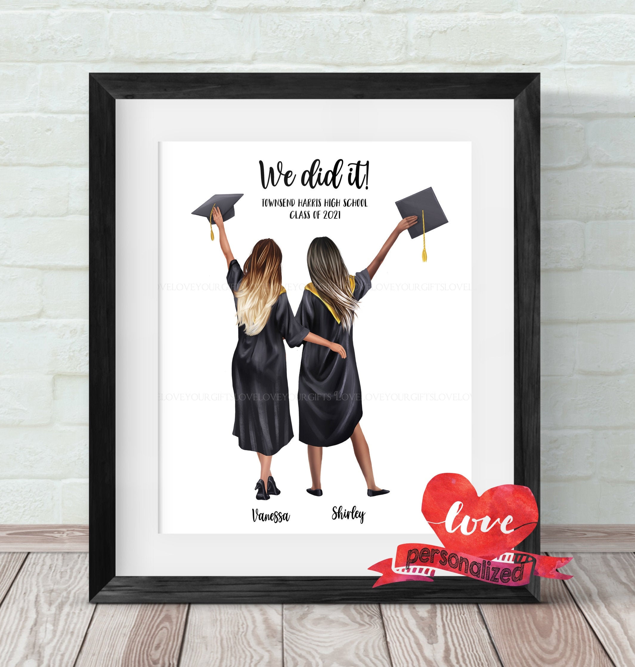 2 Best Friends Personalized Graduation Print Friends | Etsy