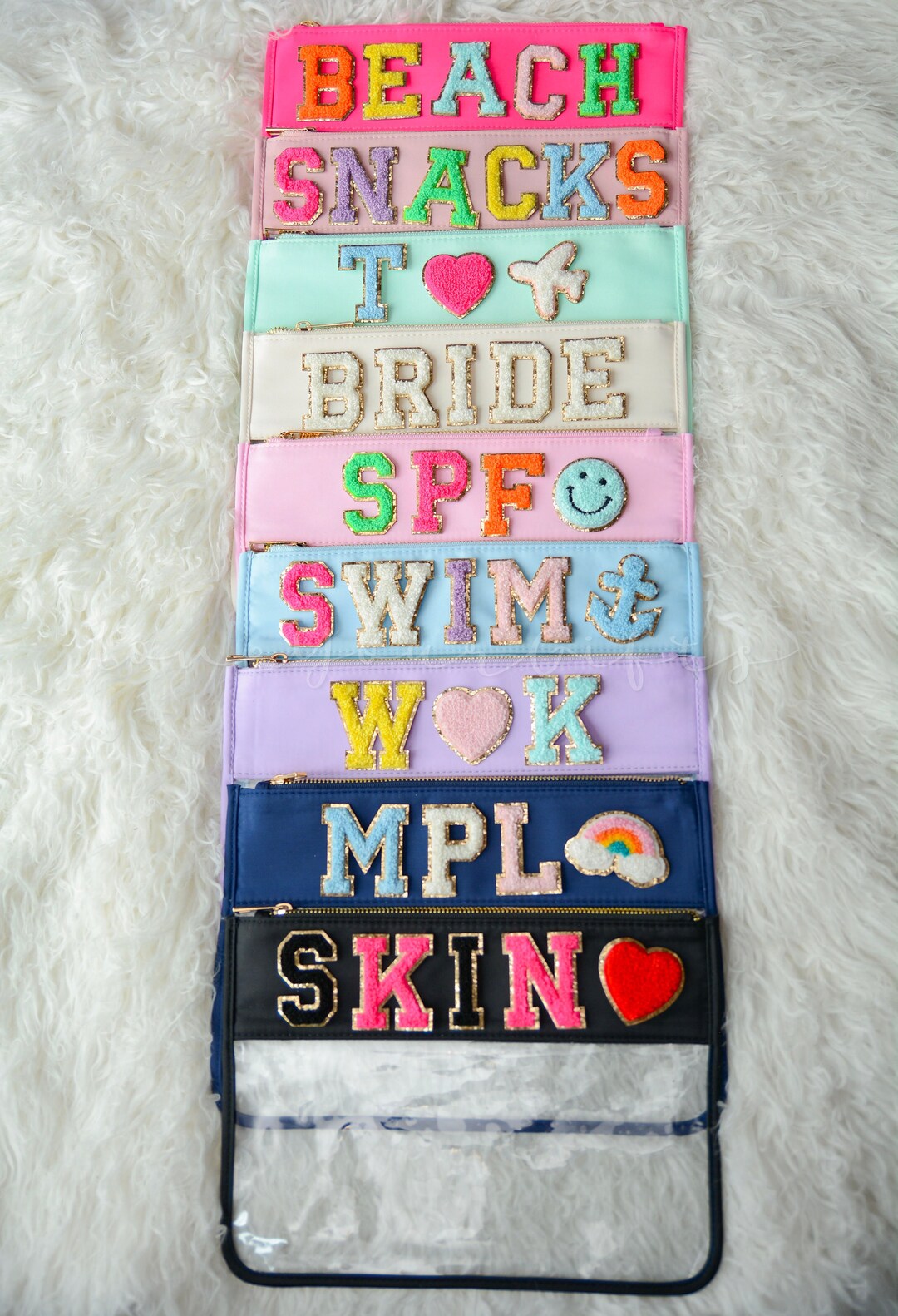 Personalized Clear Pouch With Patches, Travel Bag, Cosmetic Bag ...