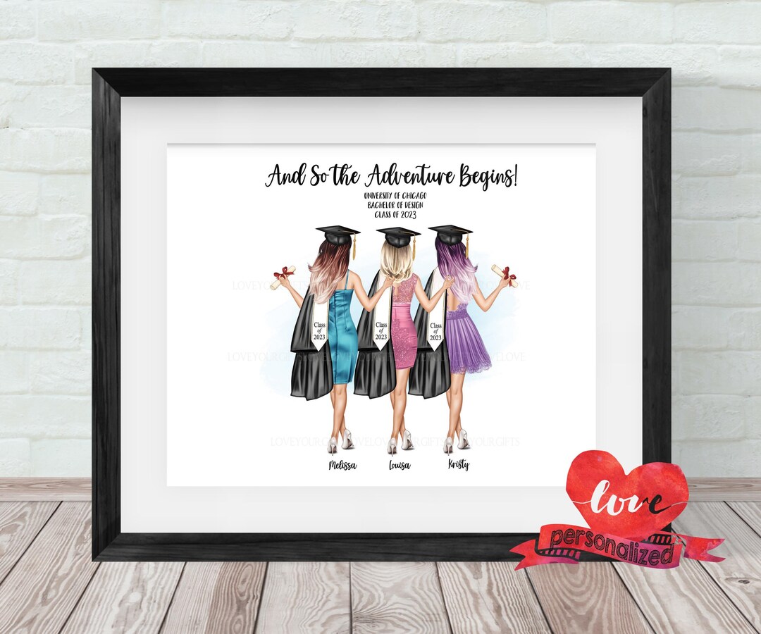 3 Best Friends Personalized Graduation Print Friends Graduation Gift ...