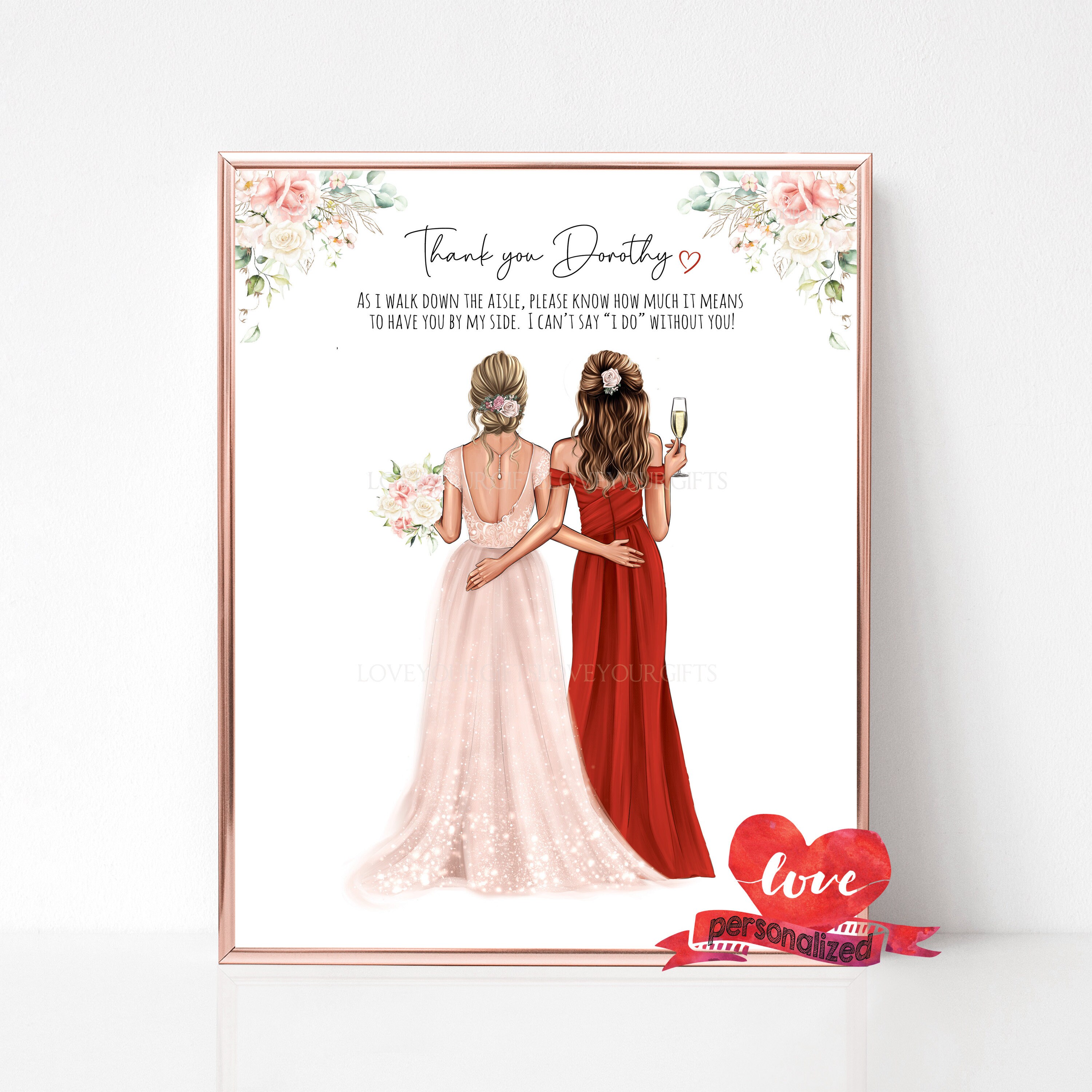 Personalised Bridesmaid and Bride Print, Bridesmaid Gift, Bridal Party ...