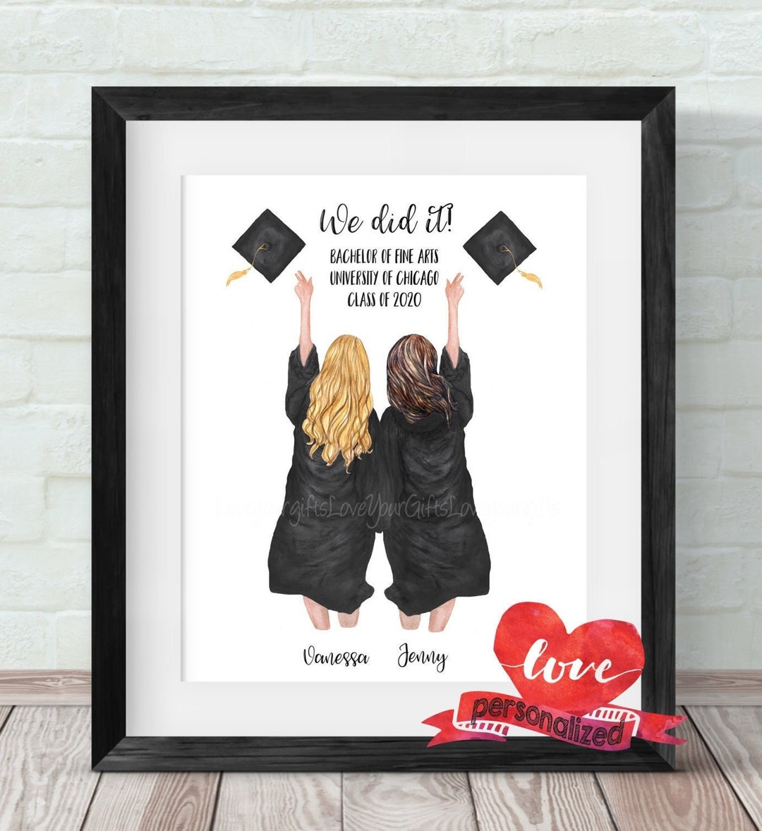 2 Best Friends Personalized Graduation Print Friends Graduation Gift ...