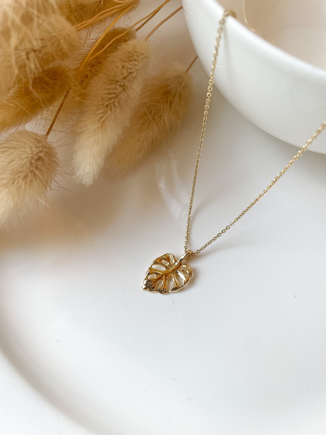 Gold Plated Monstera Pendant Necklace | 18” Gold Necklace | Layering ...