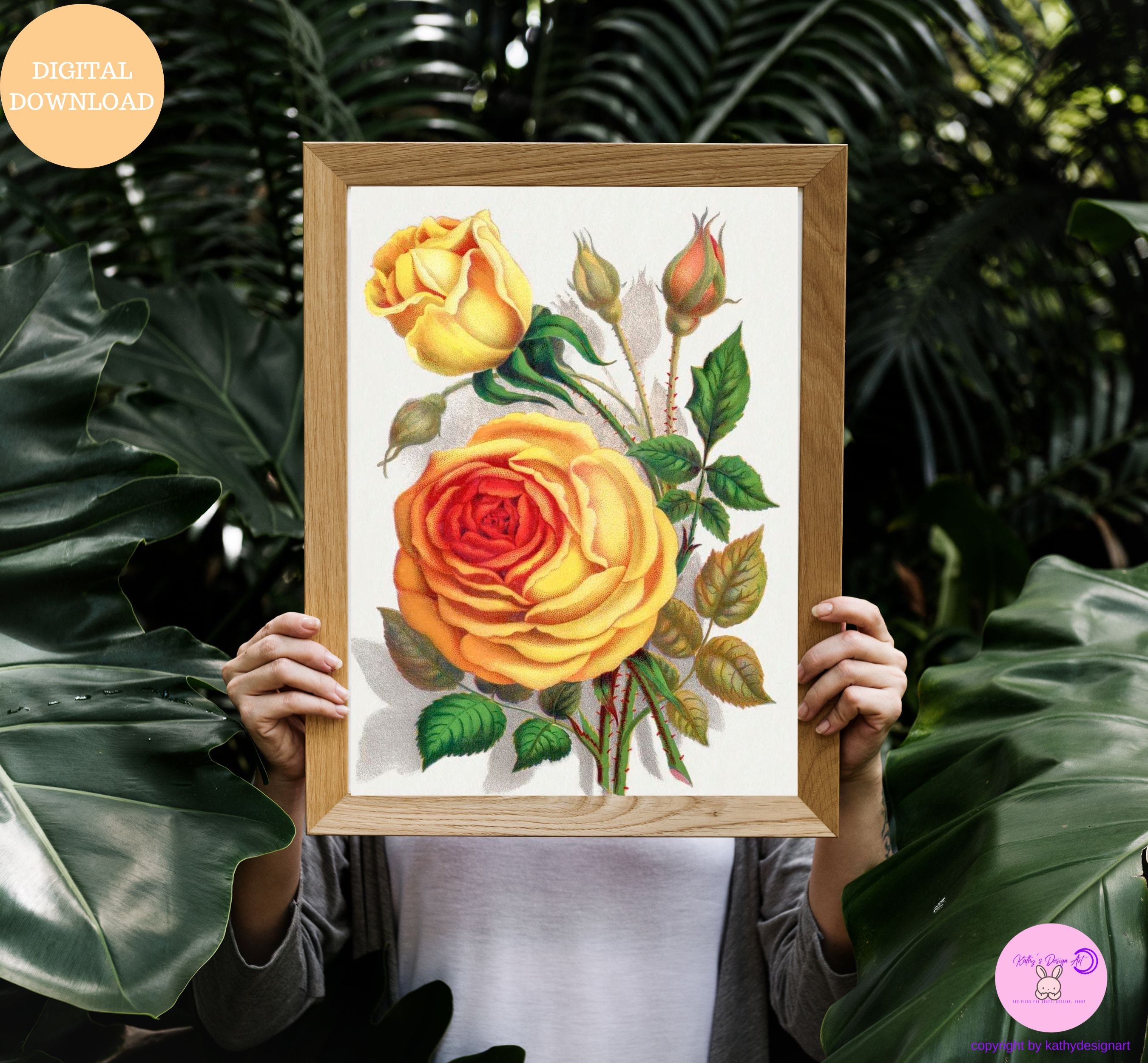 Rose Printable, Floral Printable, Rose Printable, Floral Art Print ...