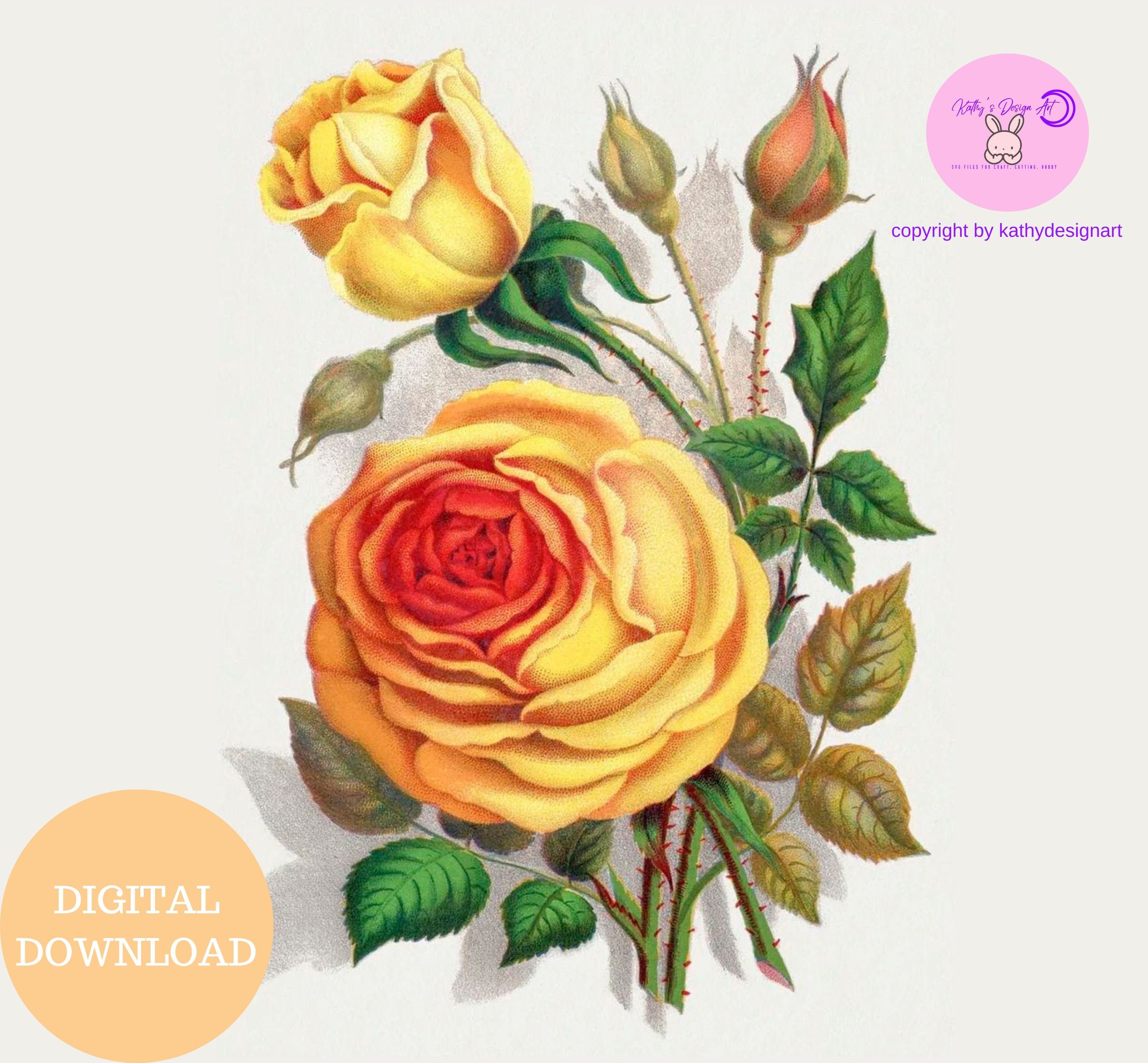 Rose Printable, Floral Printable, Rose Printable, Floral Art Print ...