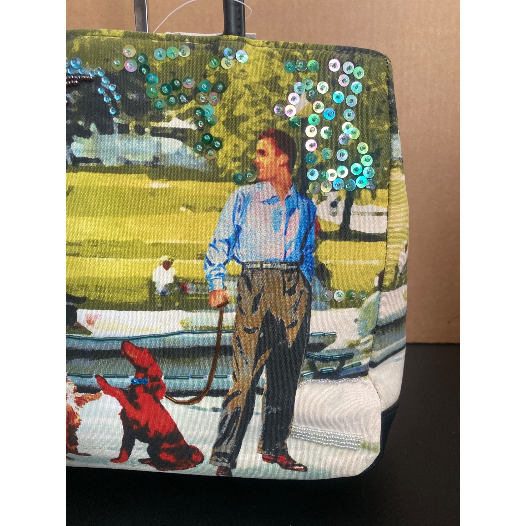 NOS 1990s Mervyn's Purse Handbag Beaded Sequin Fabric Park Scene ...