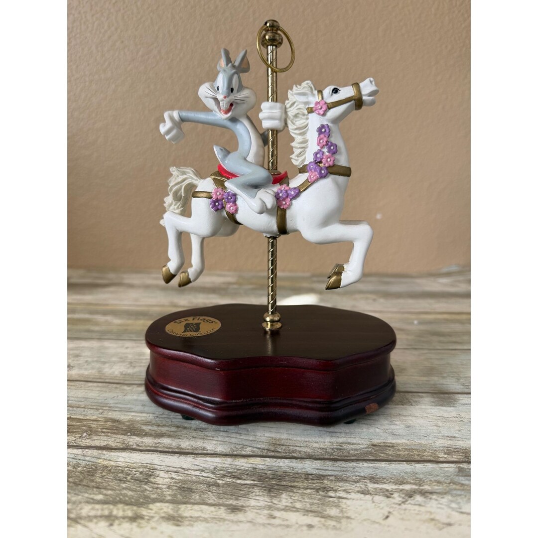 Six Flags Bugs Bunny Carousel Music Box Figurine Plays Carousel Waltz ...
