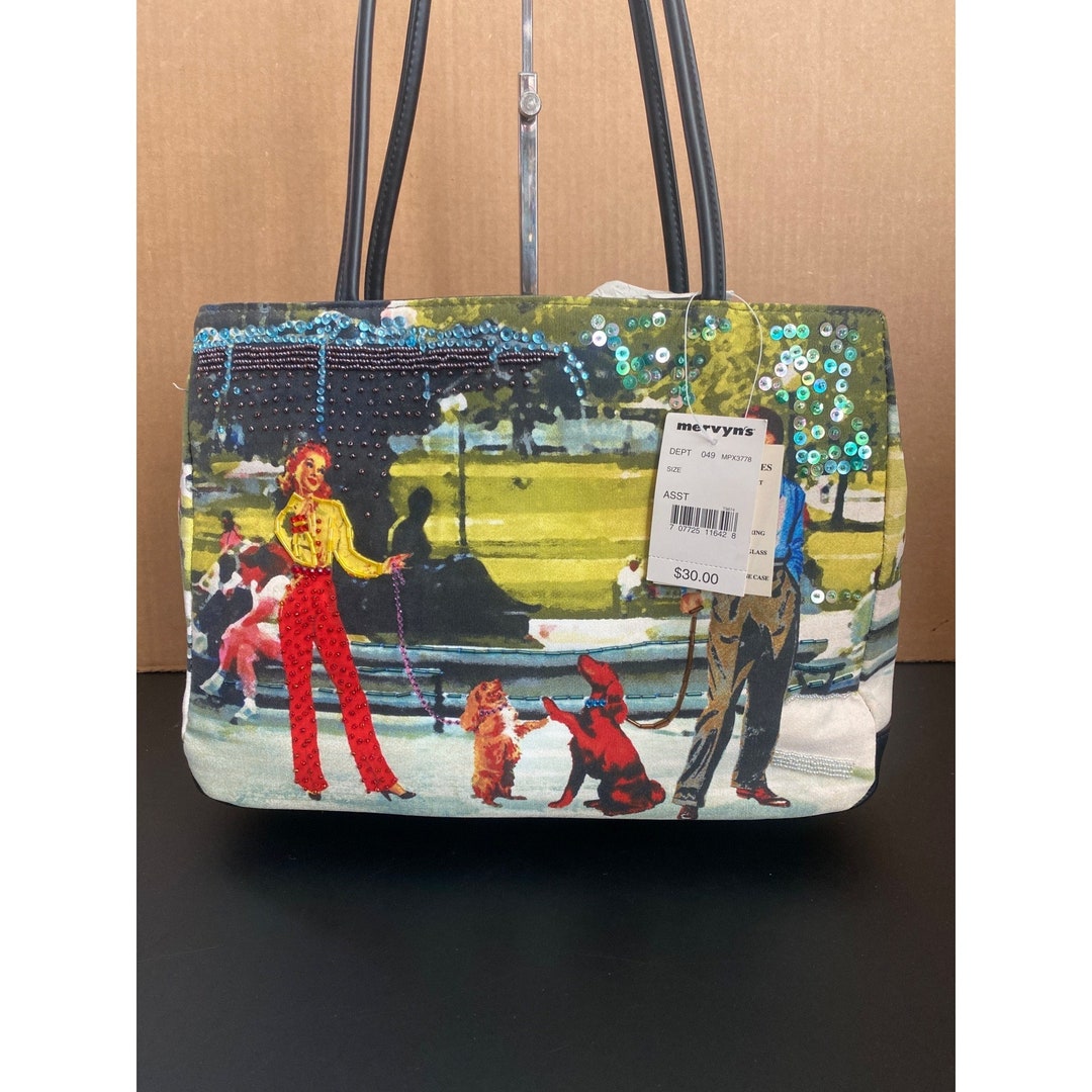 NOS 1990s Mervyn's Purse Handbag Beaded Sequin Fabric Park Scene ...