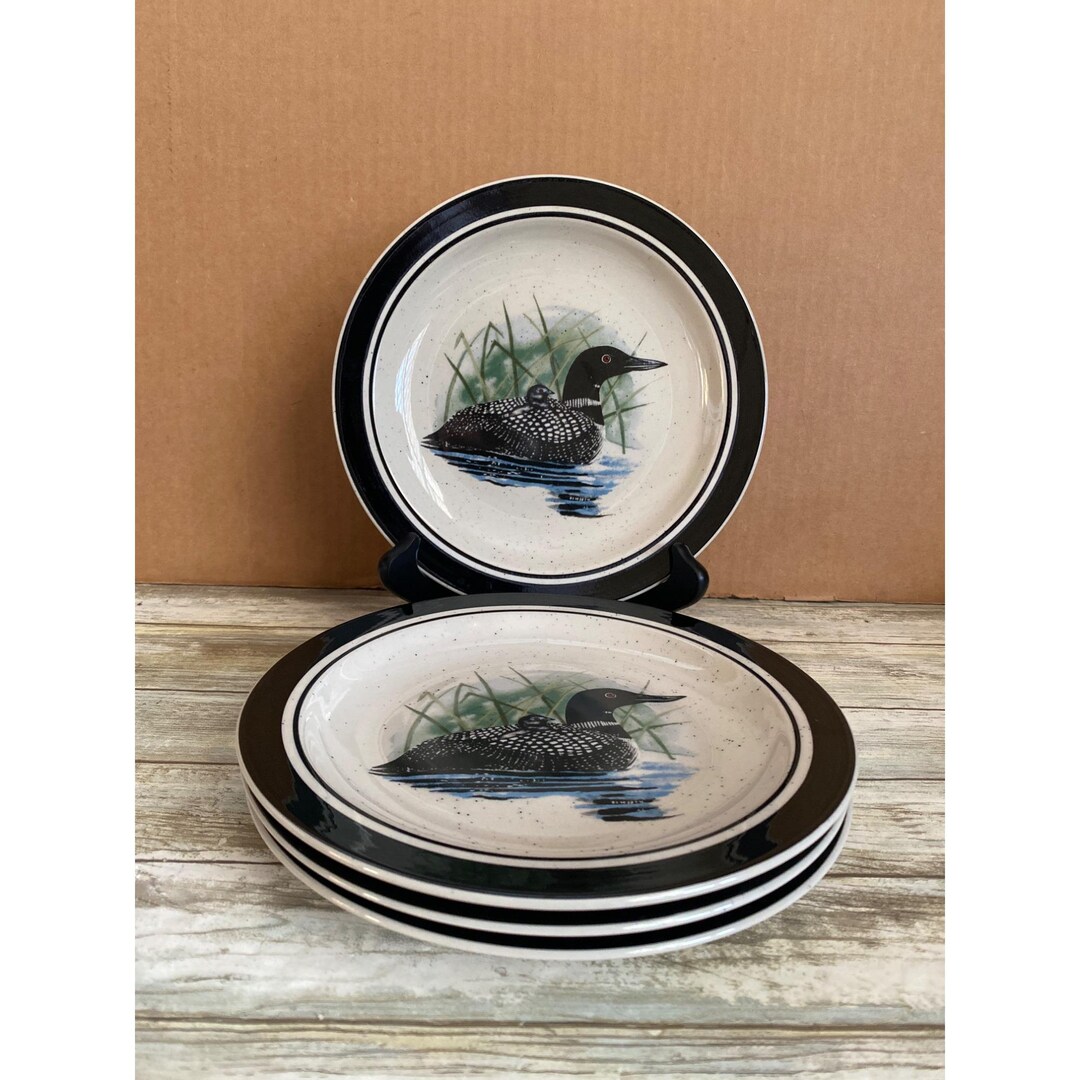 Set of 4 Folkcraft Stoneware Loon Lake by Scotty Z Salad/dessert Plates ...