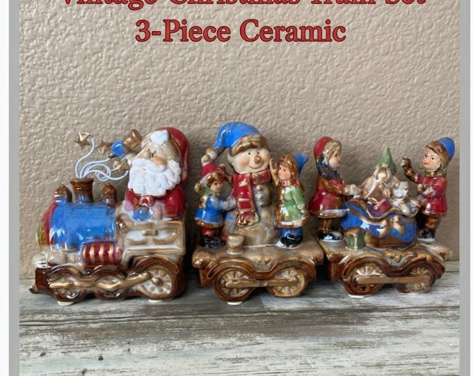 Vintage Ceramic Christmas Train Set – 3 Piece Santa Locomotive, Snowman ...