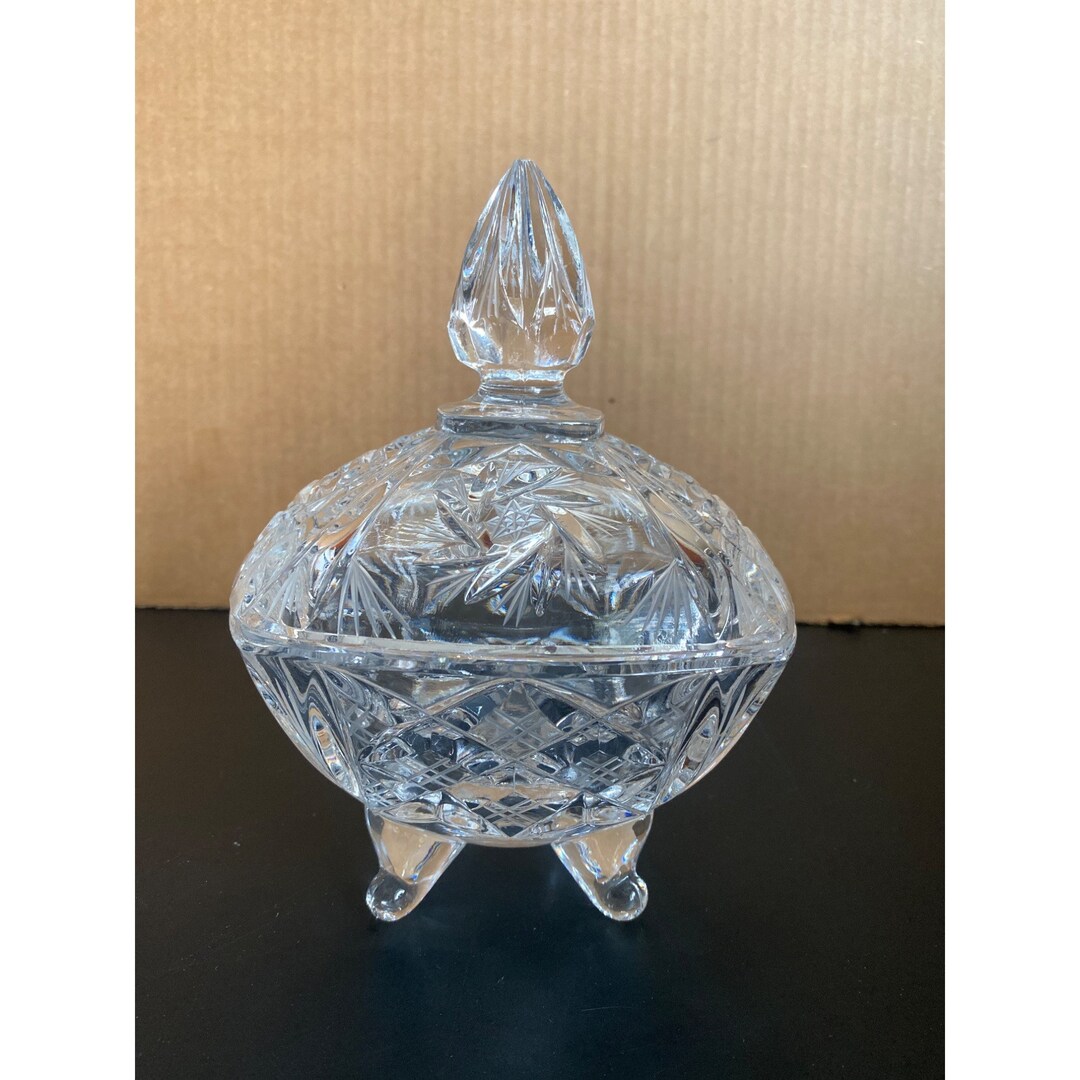 Vintage Clear Crystal Footed Bowl/candy Dish Square Pinwheel W/lid ...