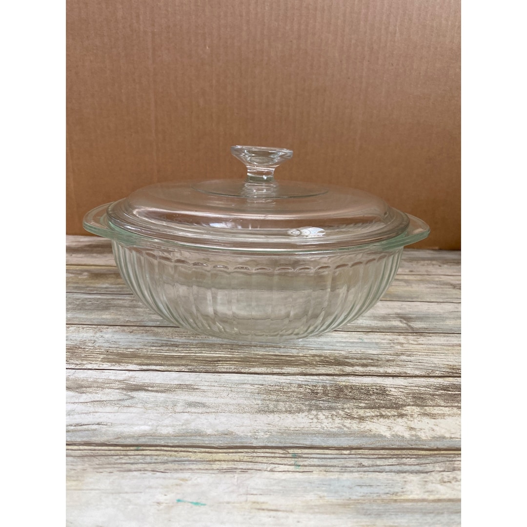 1980s Pyrex Round Clear 2qt 2L Ribbed Casserole Dish W/lid 024-S ...