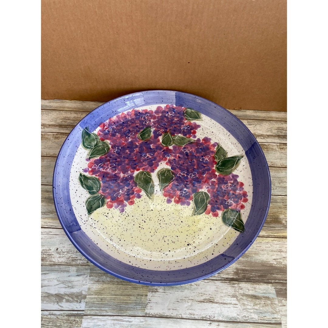 1998 Julie Ueland Enesco Hydrangea Flower Splatter 14.5 Ceramic Platter ...