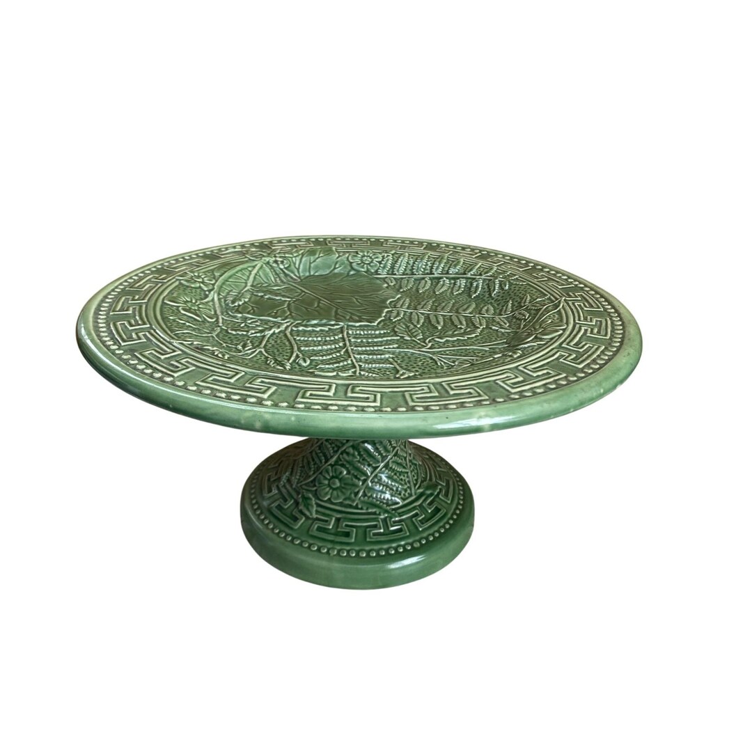 Two's Company Green Majolica 11" Pedestal Cake Stand Vintage, Vintage ...
