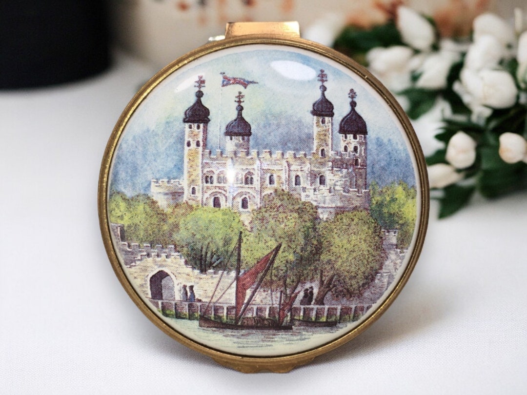 Kingsley Enamels Trinket Box - Castle and River Scene, Vintage - Etsy