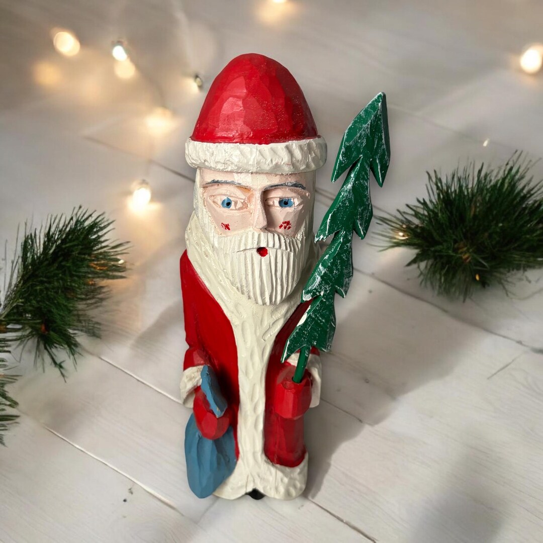 Carved Wood Santa - Etsy