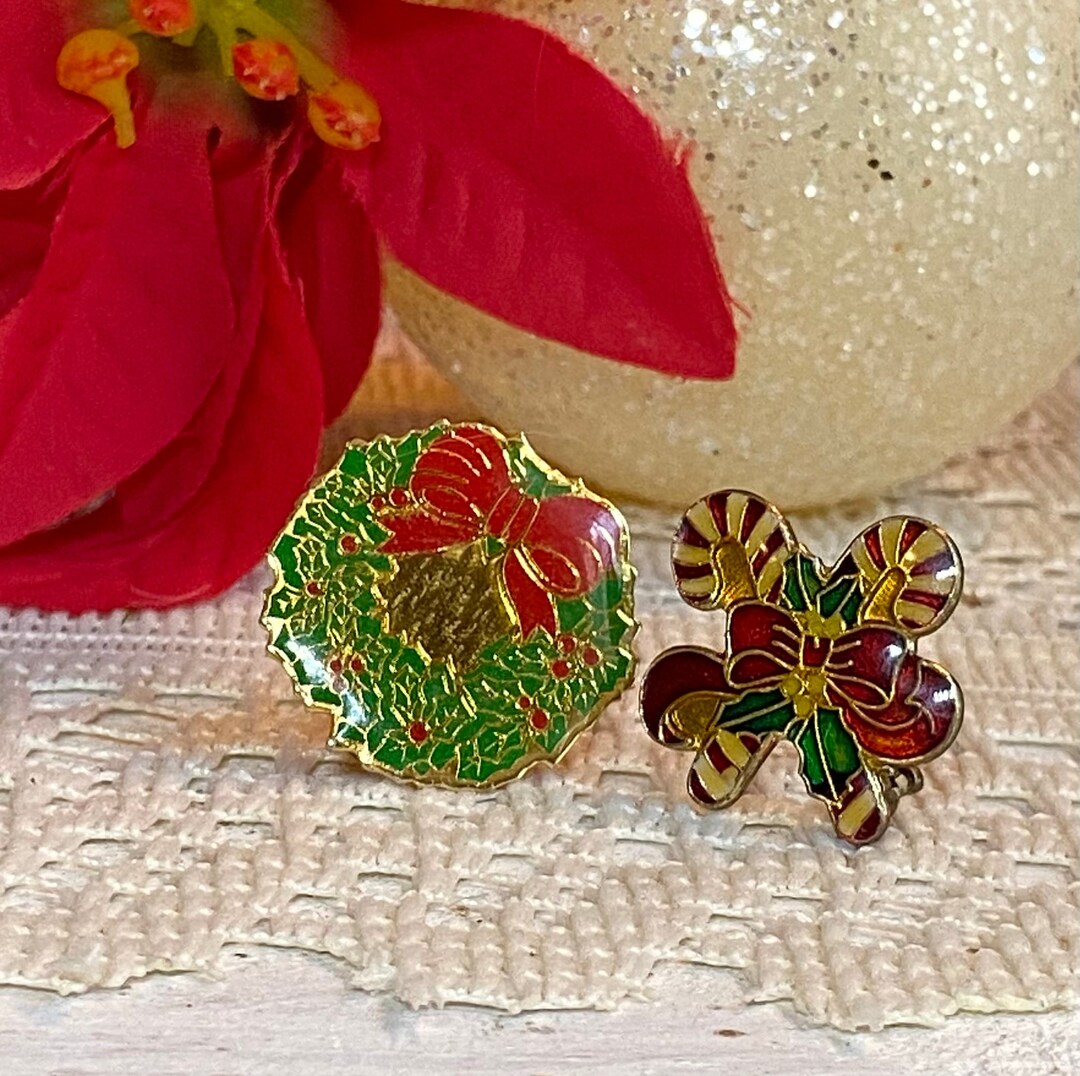 Vintage Christmas Holiday Pins, Candy Cane Brooch Wreath Brooch - Etsy